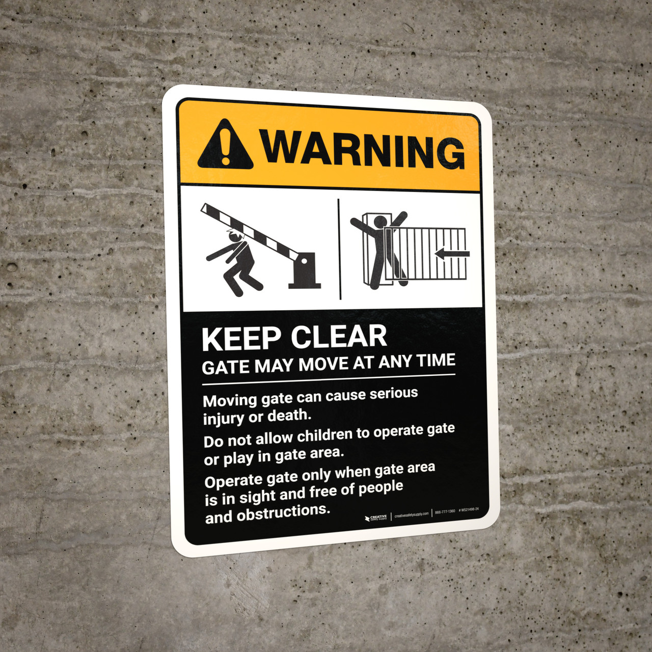 Warning: Keep Clear Gate May Move At Any Time with Icons ANSI Portrait ...
