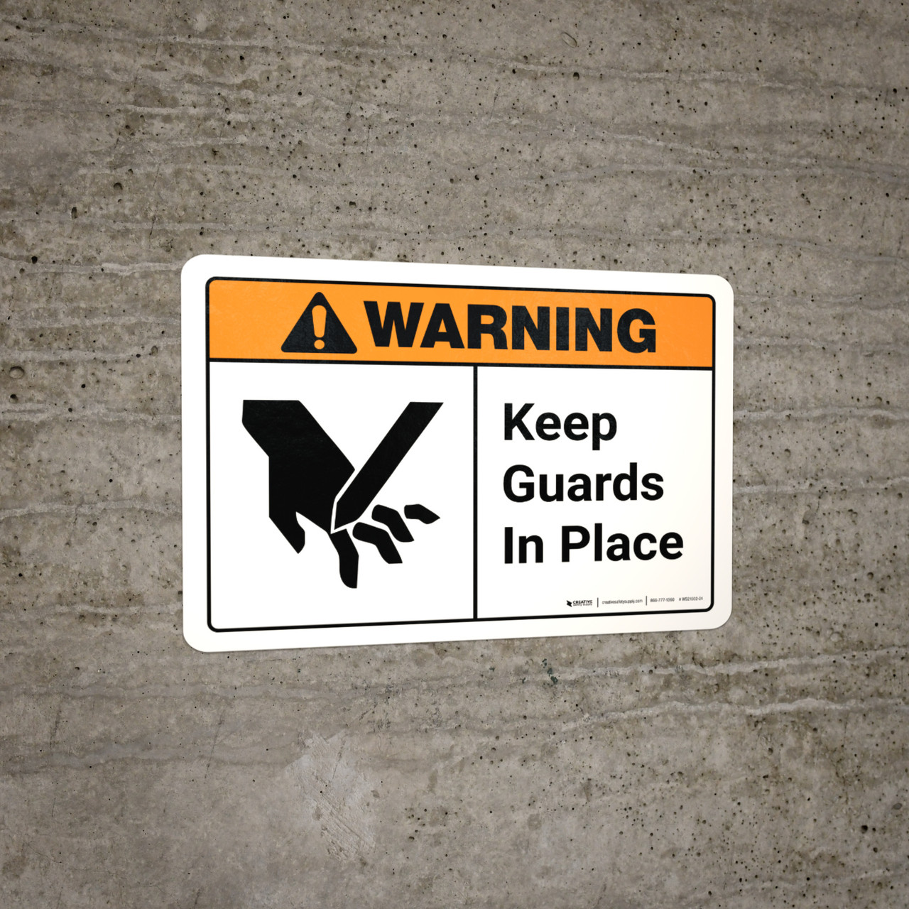 Warning: Keep Guards in Place with Icon ANSI Landscape - Wall Sign