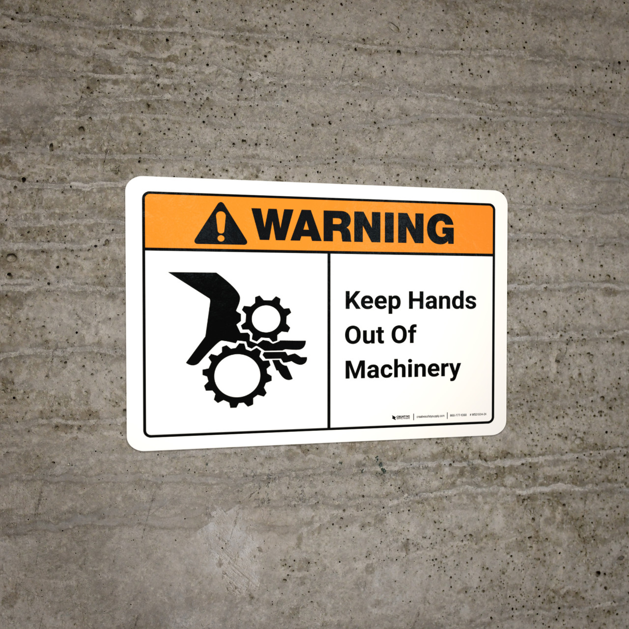 Warning: Keep Hands Out of Machinery with Icon ANSI Landscape - Wall Sign