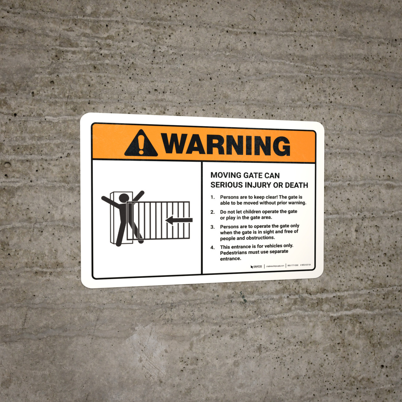 Warning: Moving Gate Can Cause Serious Injury or Death with Icon ANSI ...