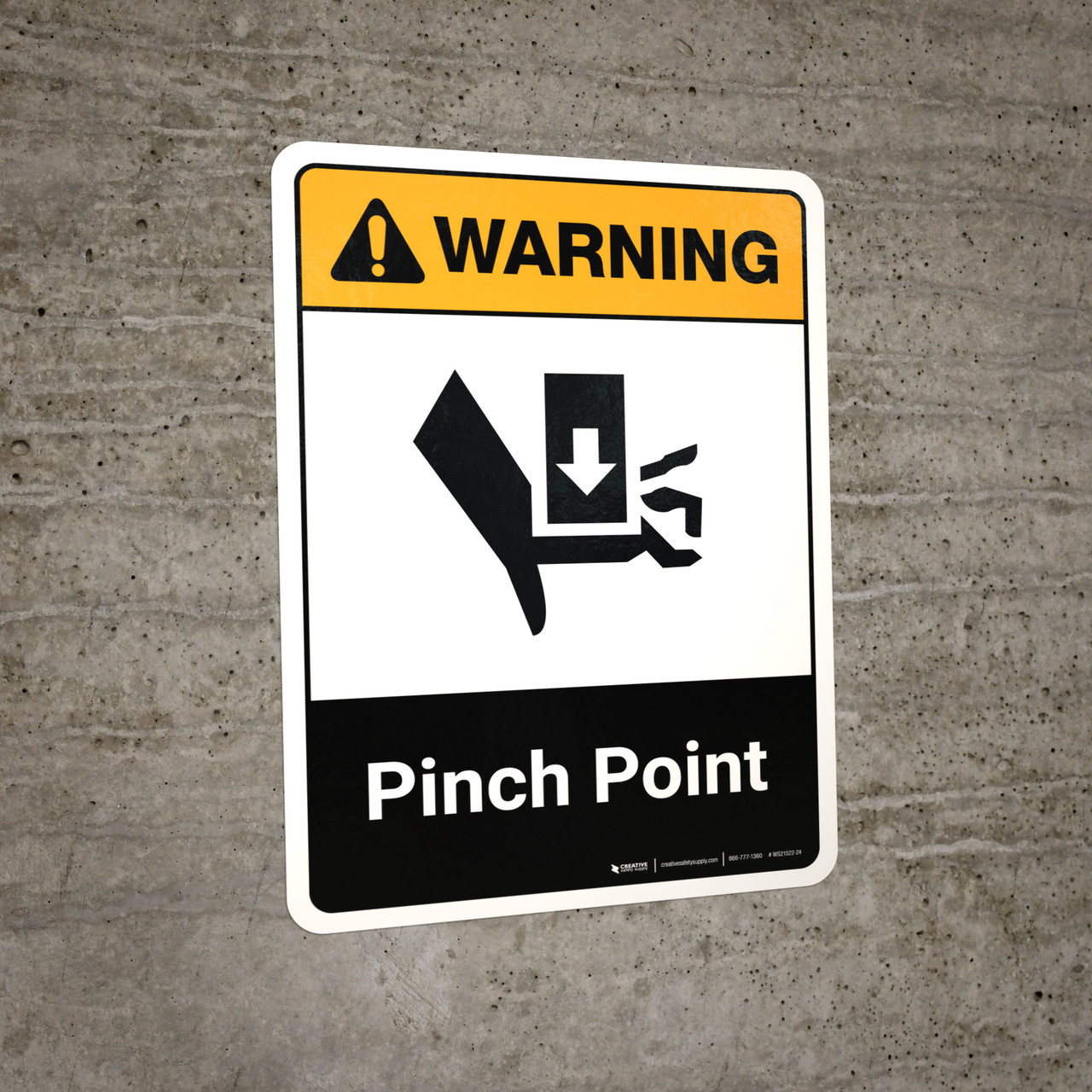 Warning: Pinch Point with Icon ANSI Portrait - Wall Sign