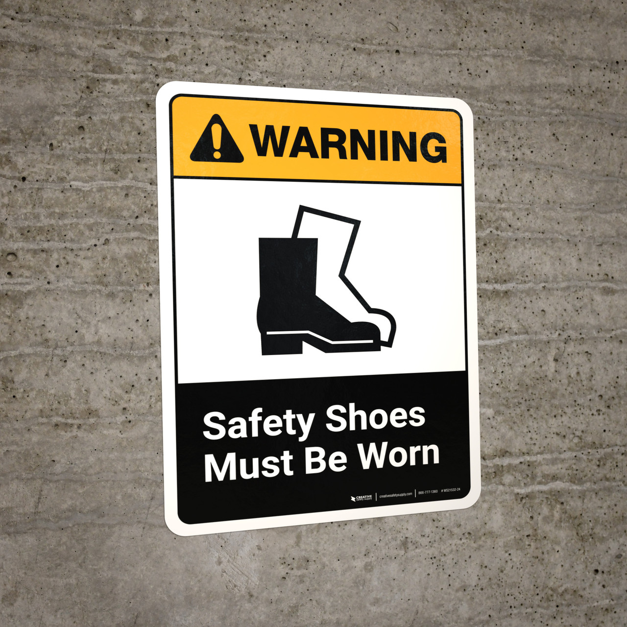 Warning: Safety Shoes Must be Worn with Icon ANSI Portrait - Wall Sign