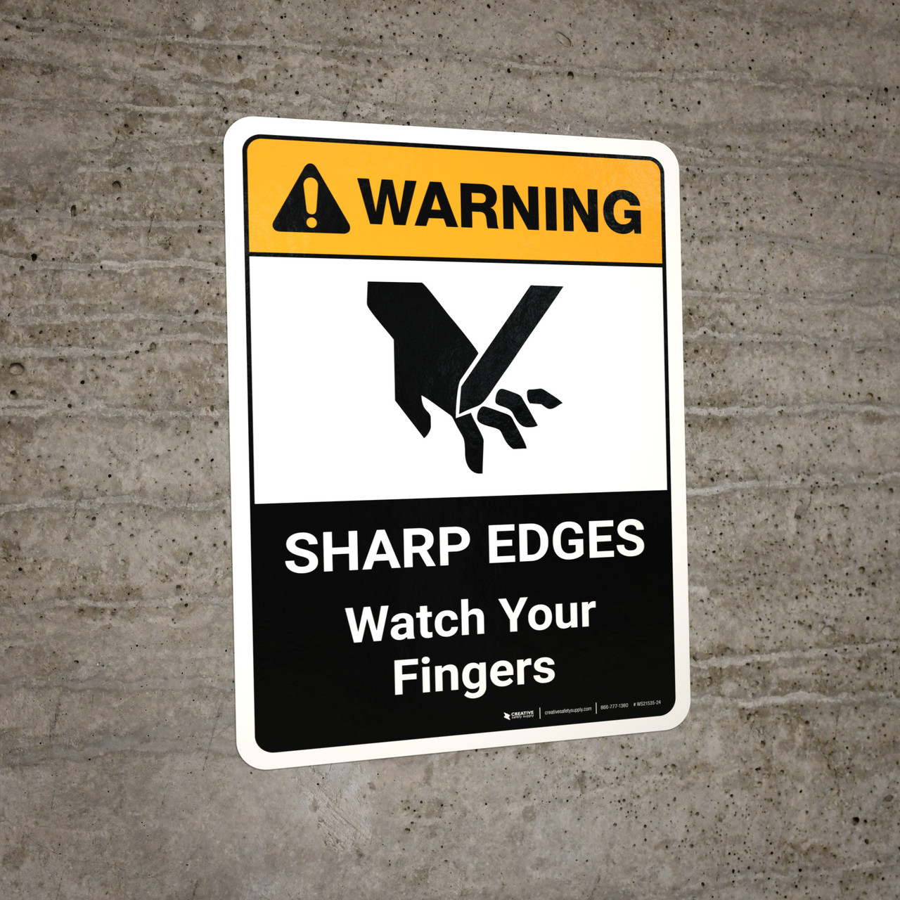 Warning: Sharp Edges Watch Your Fingers with Icon ANSI Portrait - Wall Sign