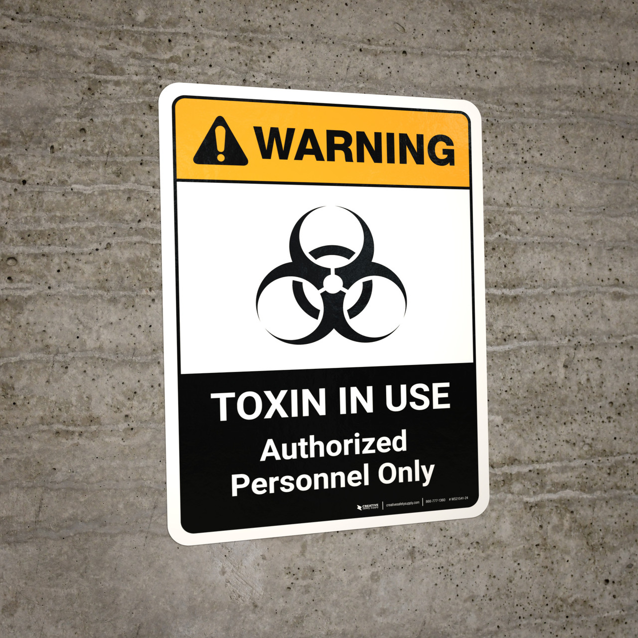 Warning: Toxin In Use Authorized Personnel Only with Icon ANSI Portrait ...