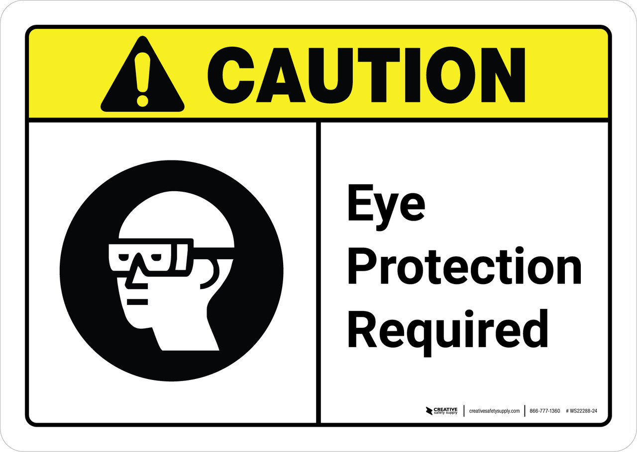 Caution: Eye Protection Required with Icon ANSI Landscape - Wall Sign