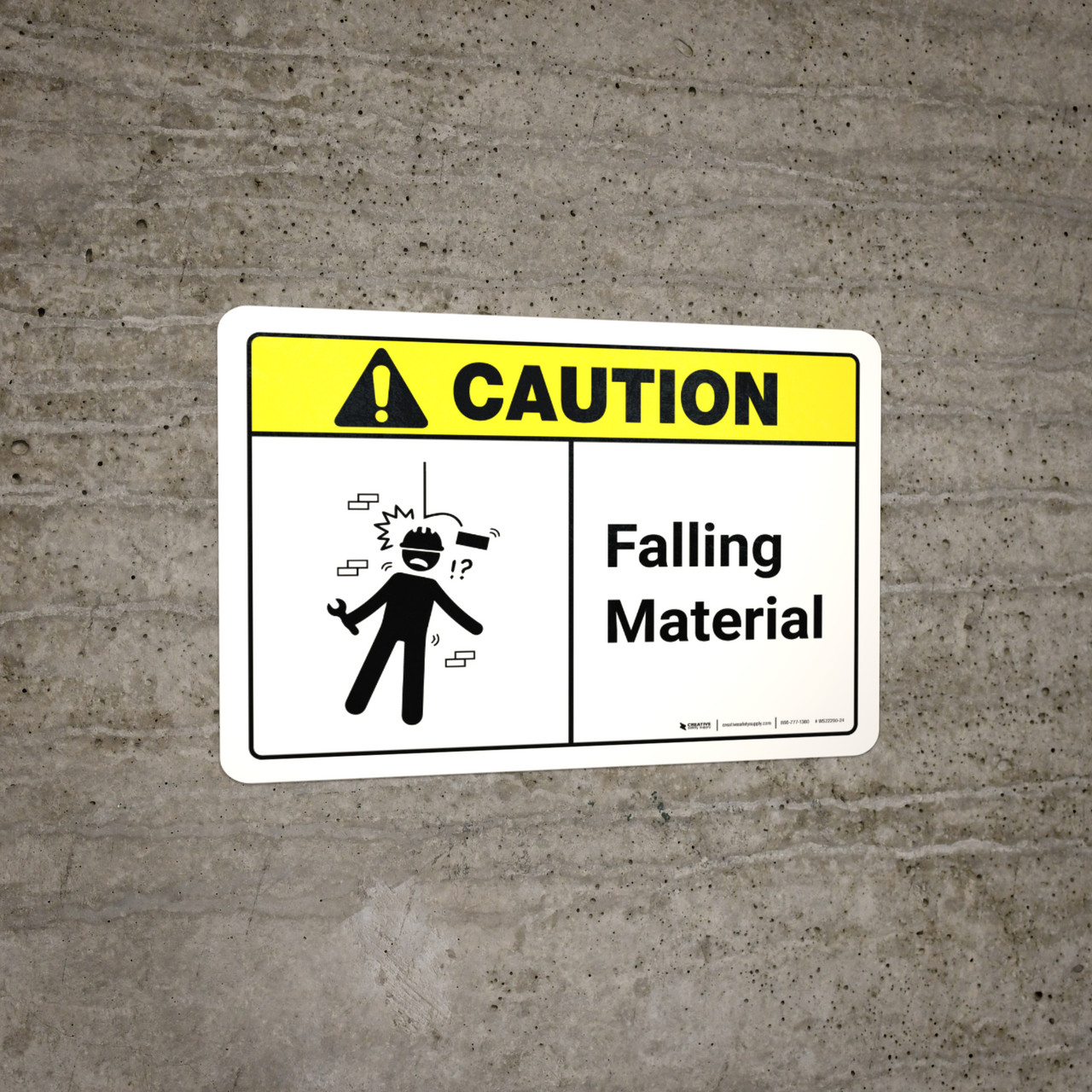 Caution: Falling Material with Icon ANSI Landscape - Wall Sign