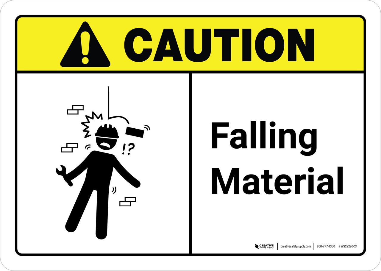 Caution: Falling Material with Icon ANSI Landscape - Wall Sign