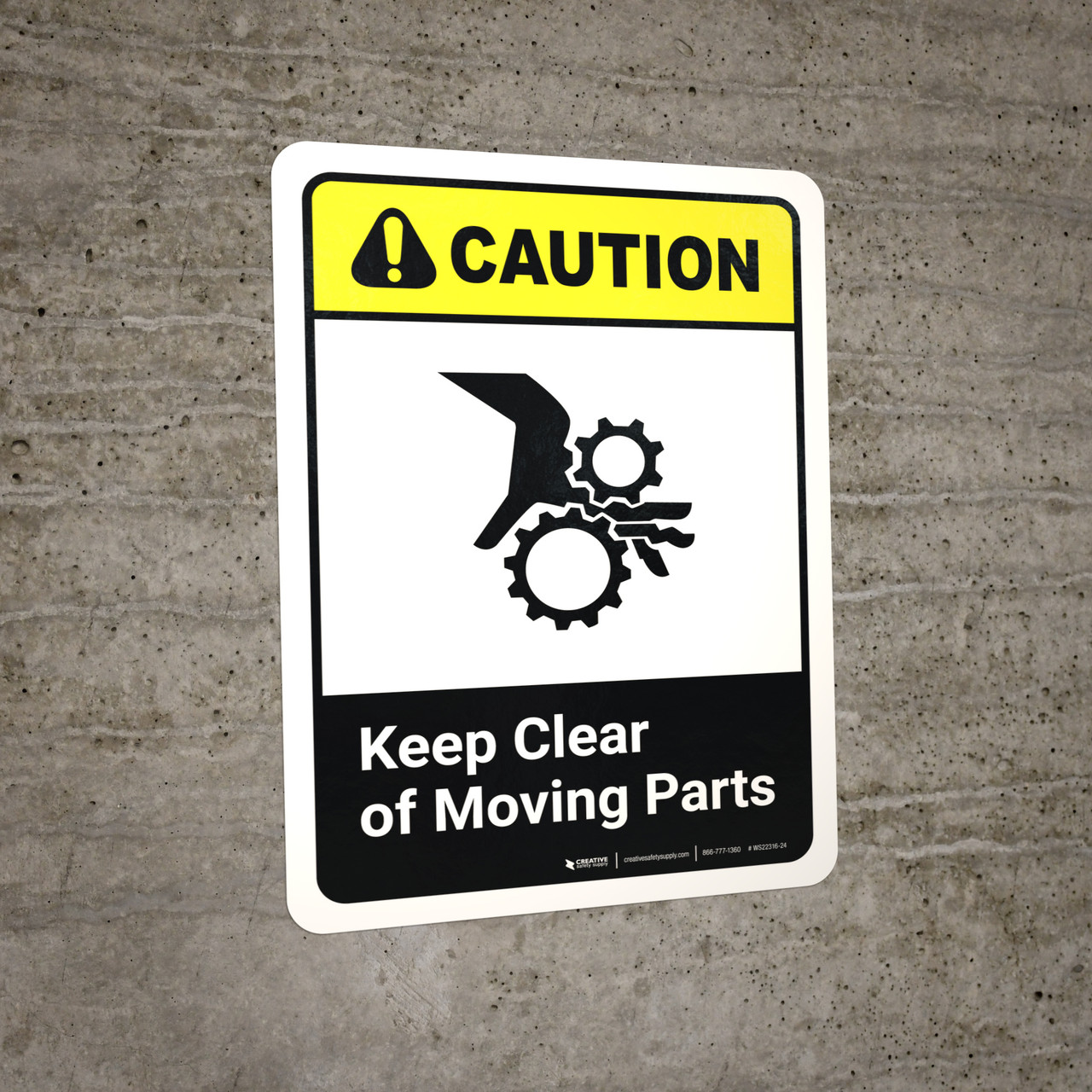 Caution: Keep Clear of Moving Parts with Icon ANSI Portrait - Wall Sign ...