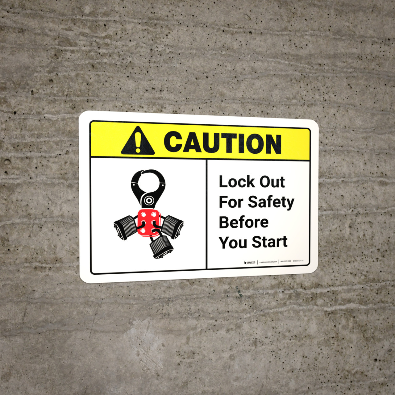 Caution: Lock Out For Safety Before You Start with Icon ANSI Landscape ...