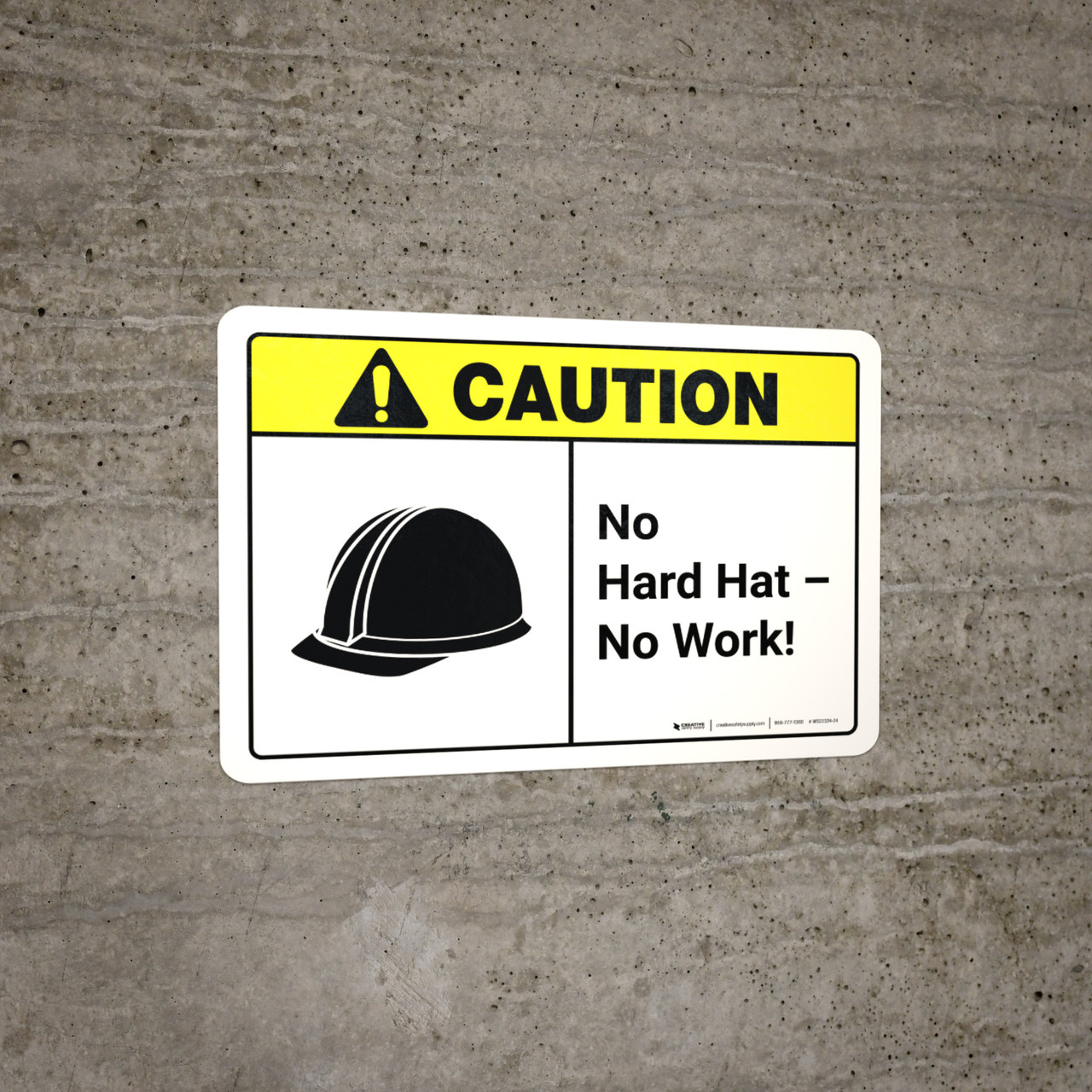 Caution: No Hard Hat No Work with Icon ANSI Landscape - Wall Sign