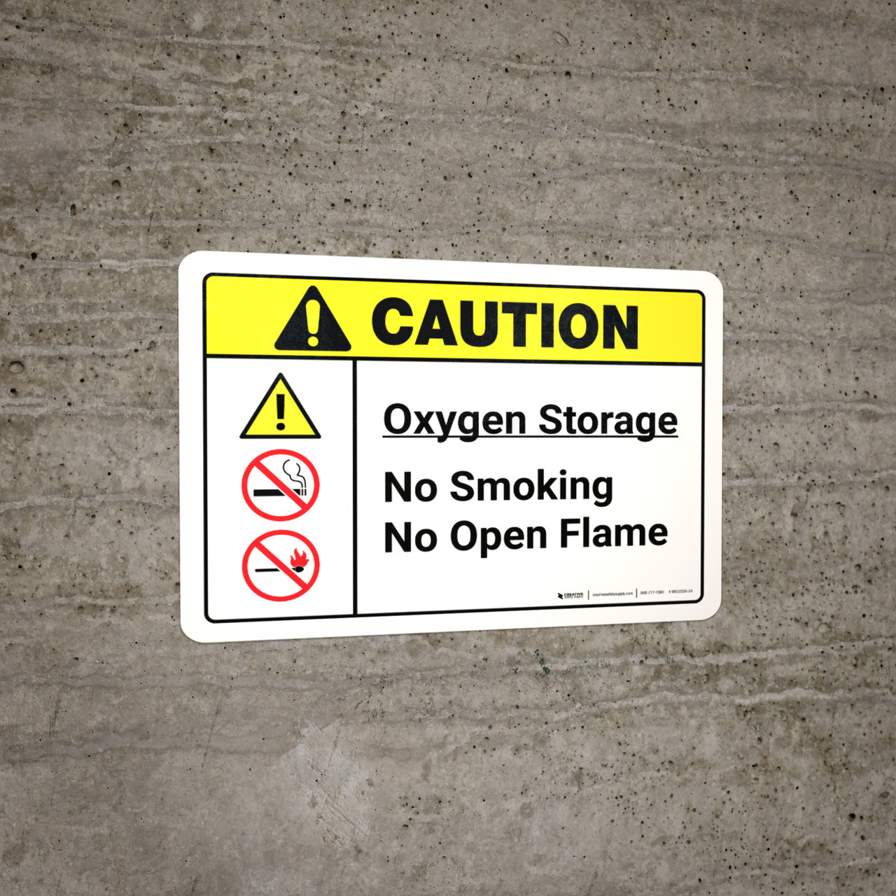 Caution: Oxygen Storage No Smoking No Open Flame with Icons ANSI ...