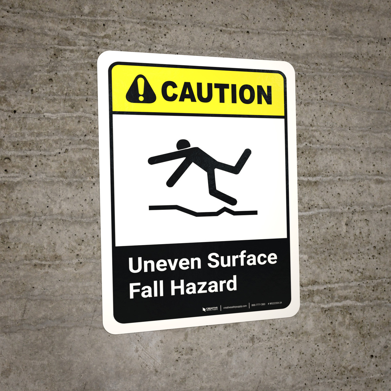 Caution: Uneven Surface Fall Hazard with Icon ANSI Portriat - Wall Sign