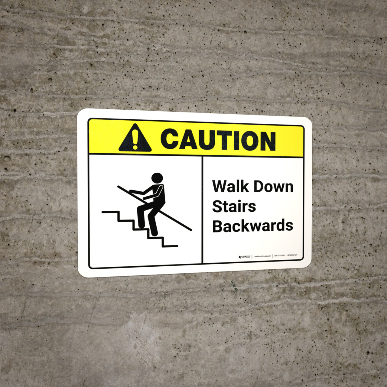 Caution: Walk Down Stairs Backwards with Icon ANSI Landscape - Wall Sign
