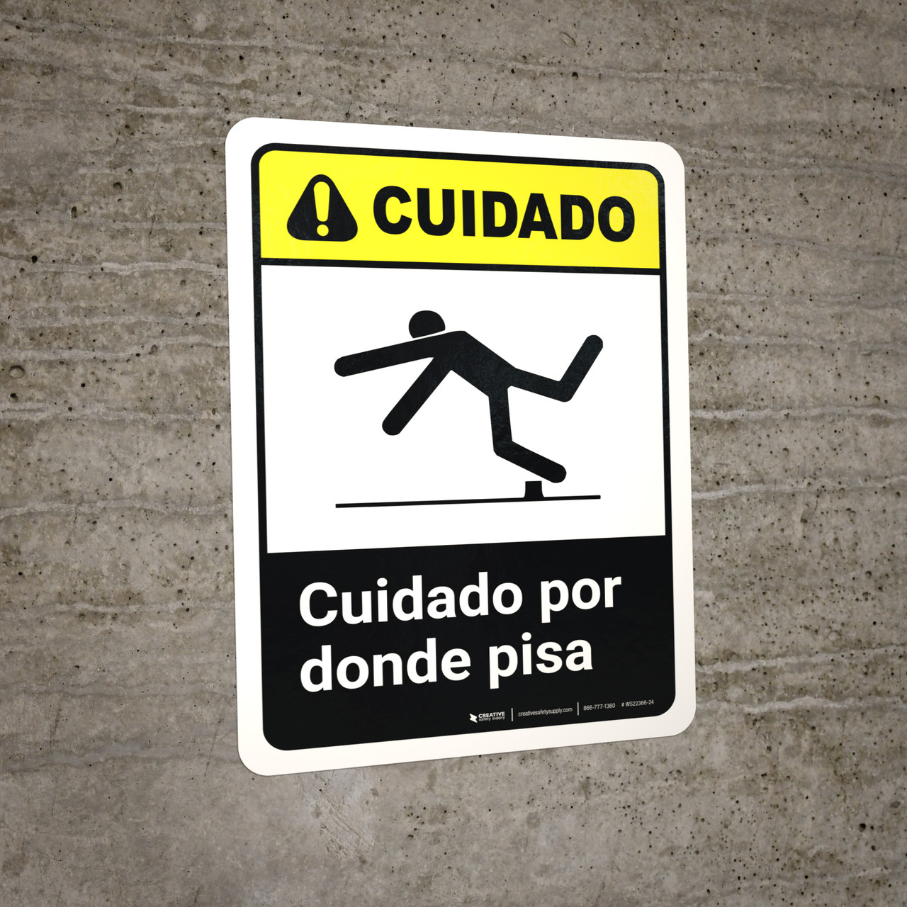 Caution: Watch Where You Step Spanish with Icon ANSI Portriat - Wall Sign