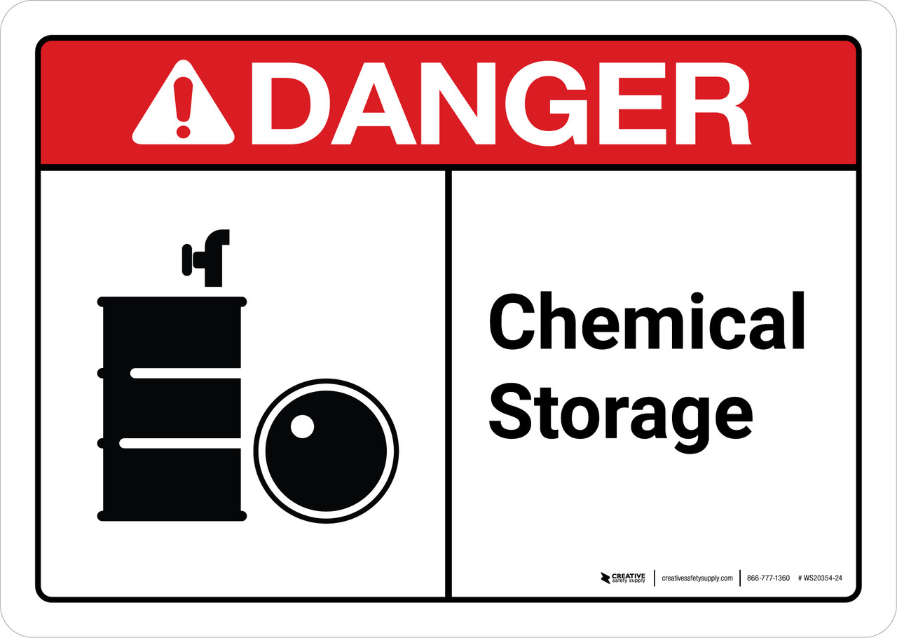Danger: Chemical Storage with Icon ANSI Landscape - Wall Sign ...