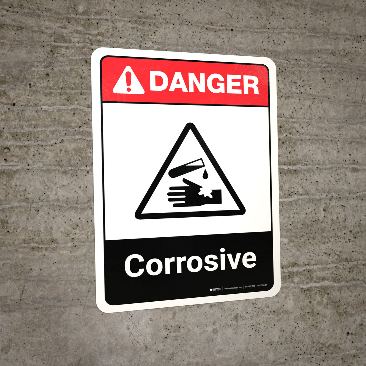 Danger: Corrosive with Icon ANSI Portrait - Wall Sign