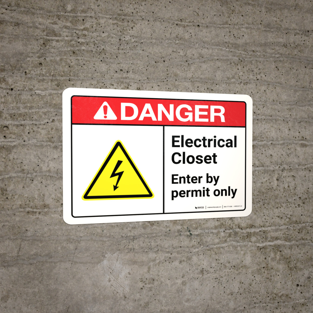Danger: Electrical Closet Enter By Permit Only with Icon ANSI Landscape ...
