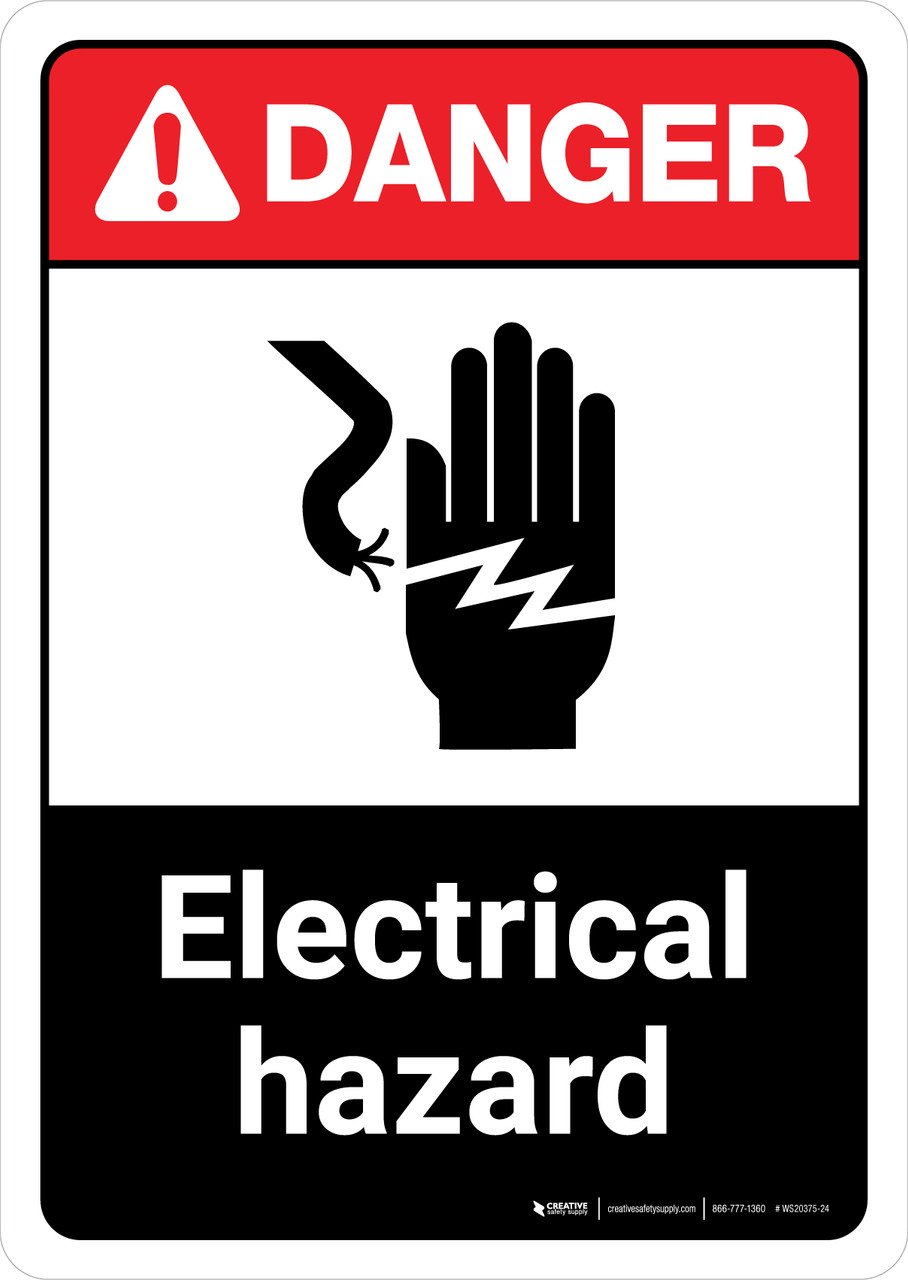 Danger: Electrical Hazard with Hand Icon ANSI Portrait - Wall Sign