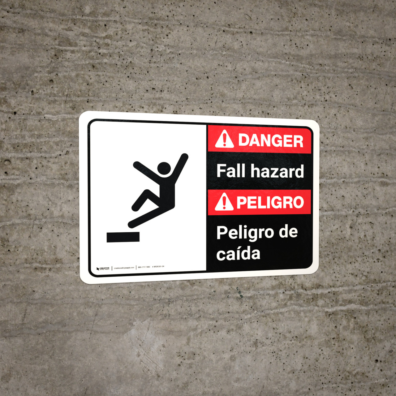 Danger: Fall Hazard Bilingual Spanish with Icon ANSI Landscape - Wall ...
