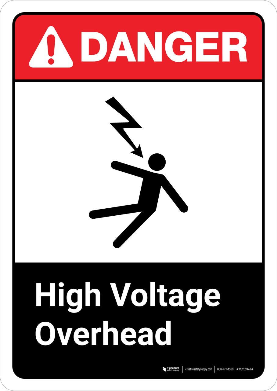 Danger: High Voltage Overhead with Graphic with Icon ANSI Portrait ...