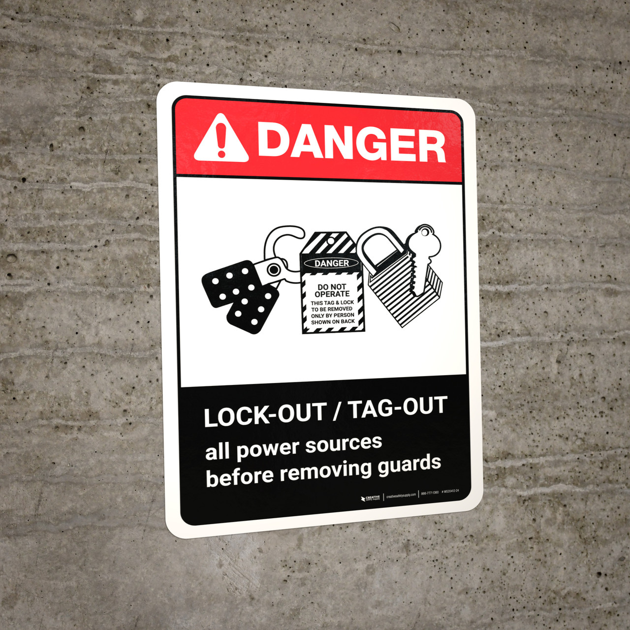 Danger: Lock Out Tag Out Before Removing Guards with Icon ANSI Portrait ...