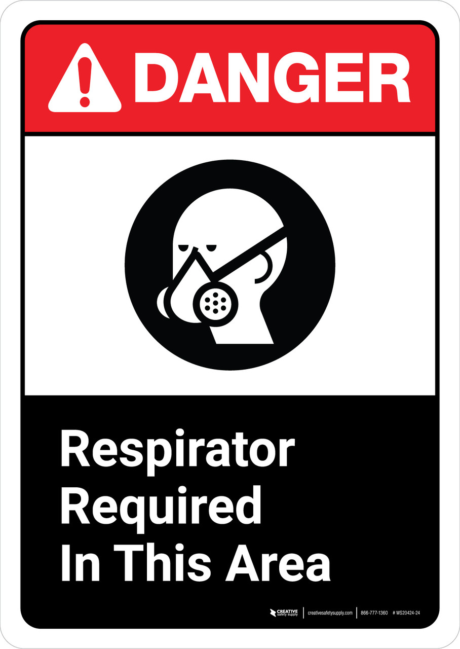 Danger: Respirator Required Area Sign with Icon ANSI Portrait - Wall Sign