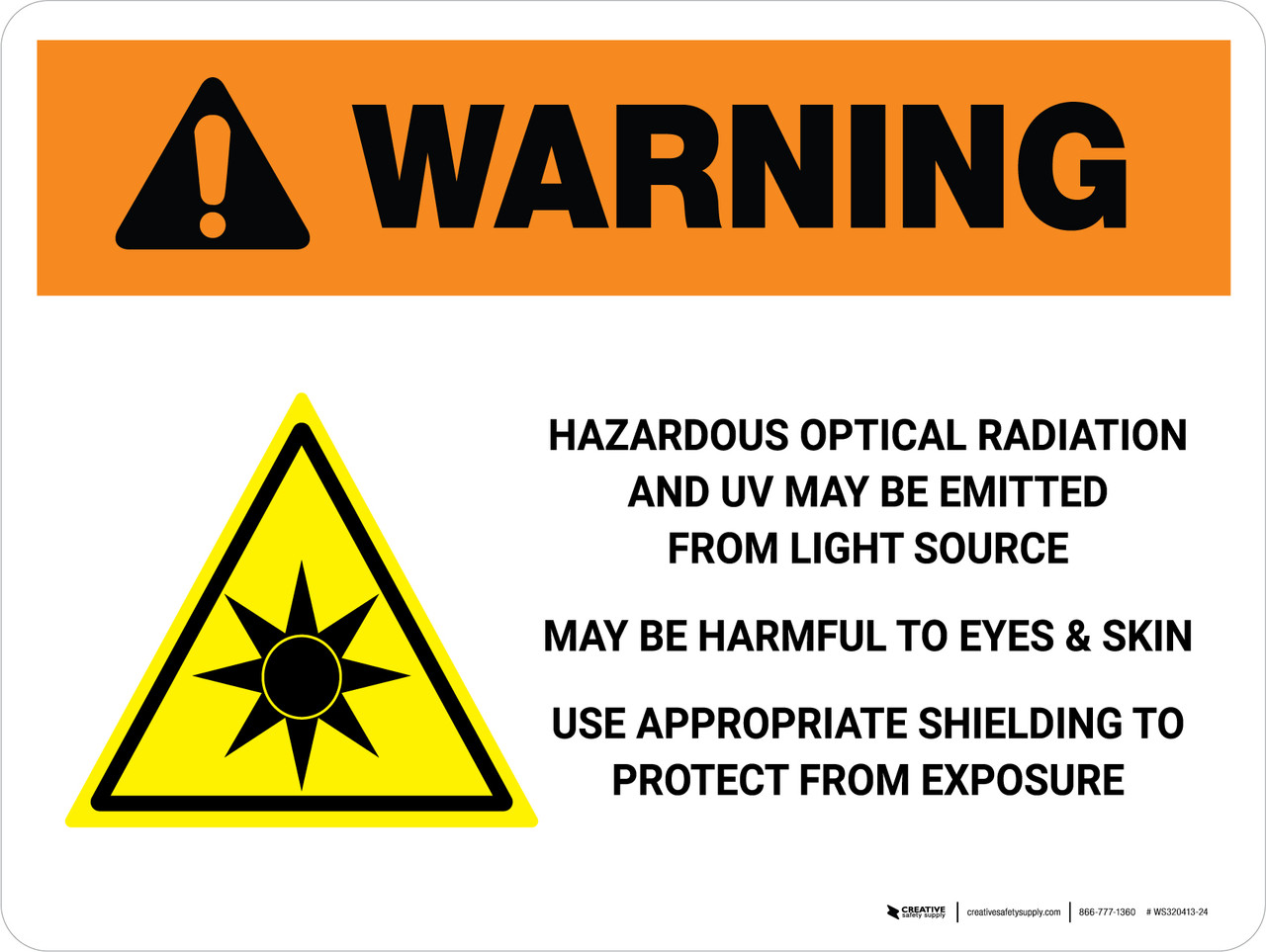 Warning: ISO Hazardous Optical Radiation Label Landscape - Wall Sign ...