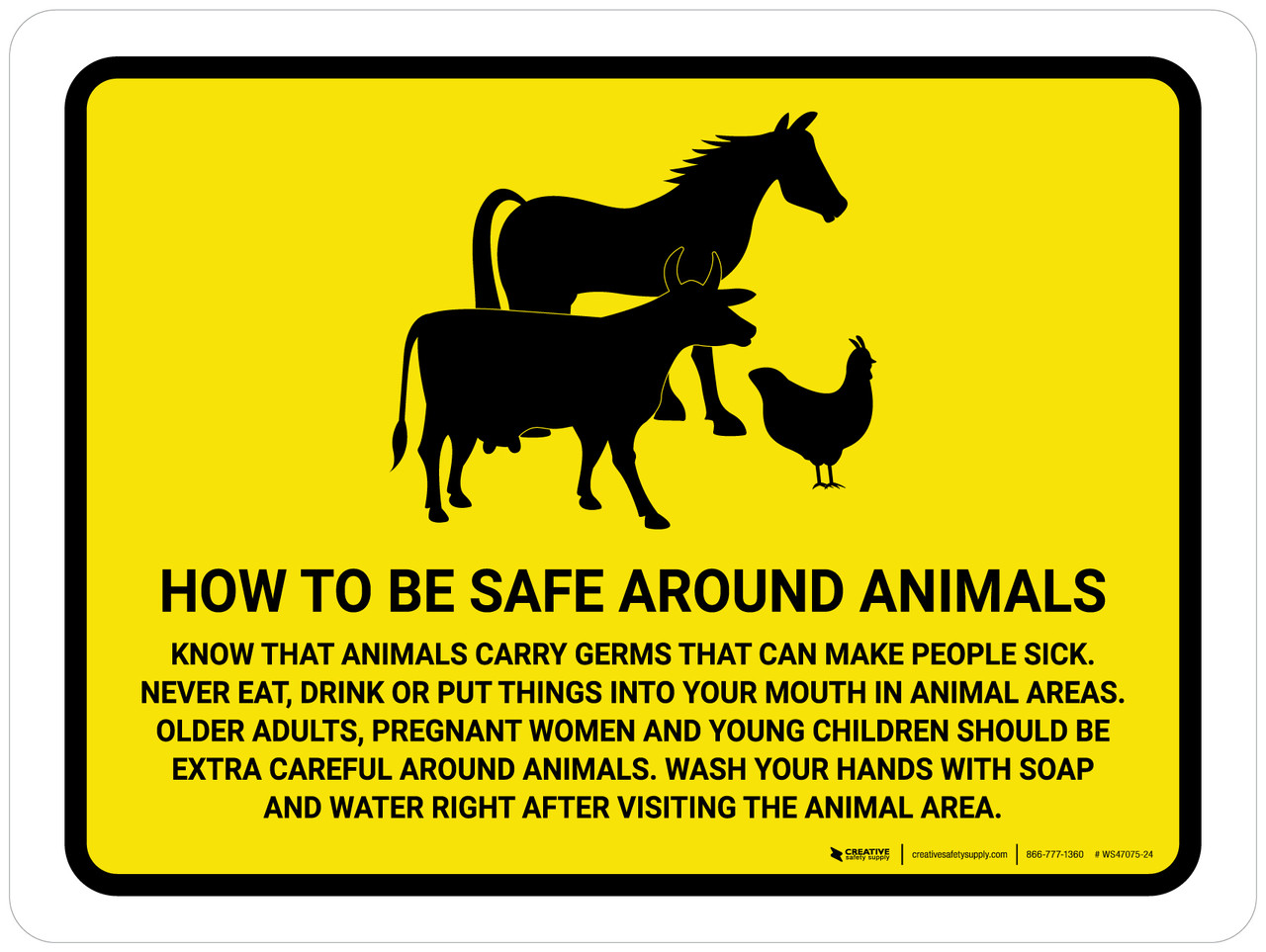 How To Be Safe Around Animals Yellow Landscape - Wall Sign