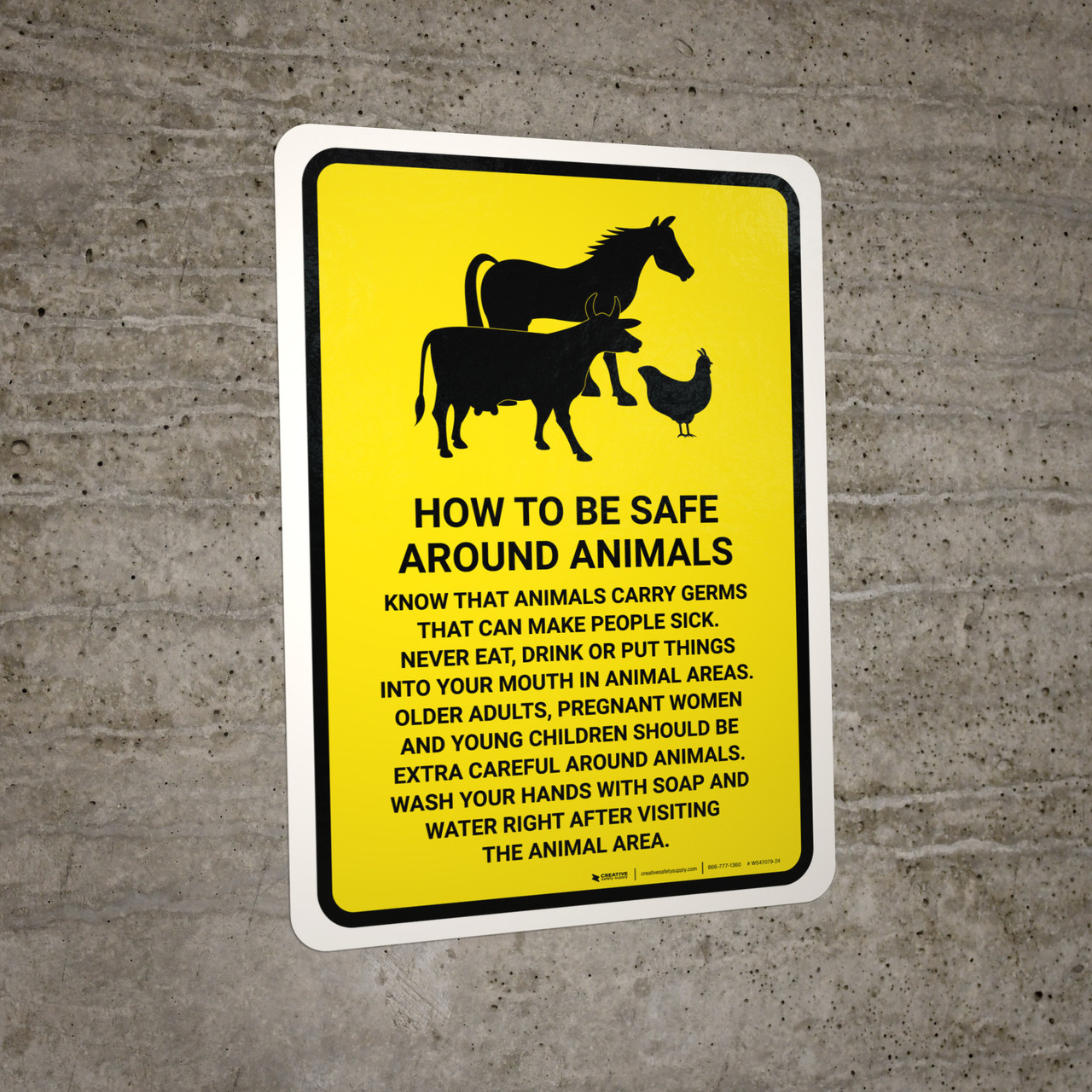 How To Be Safe Around Animals Sign Yellow Portrait - Wall Sign
