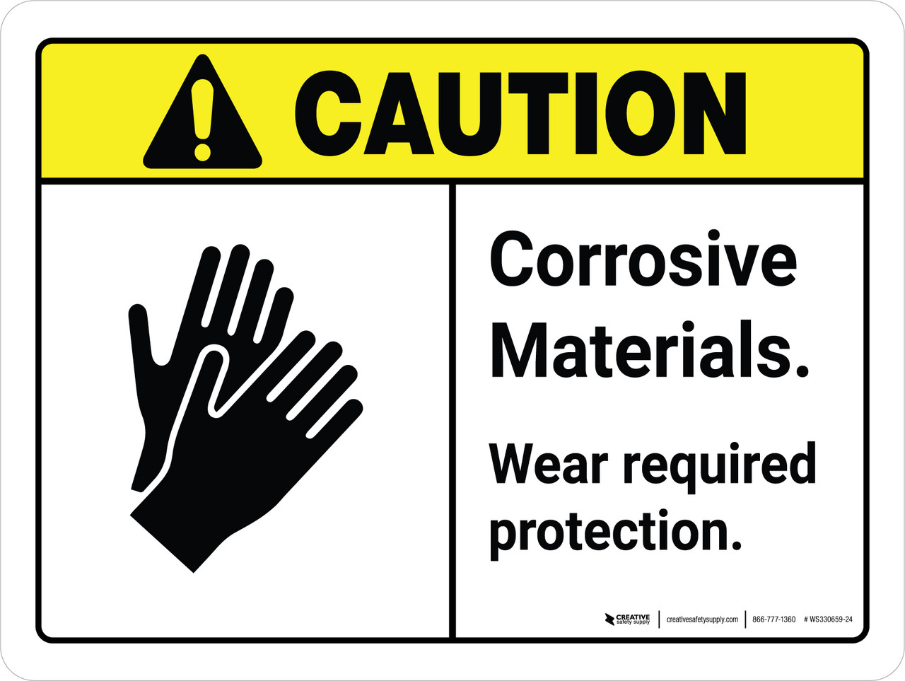 Caution: Corrosive Materials Wear Protection White with Icon Landscape ...