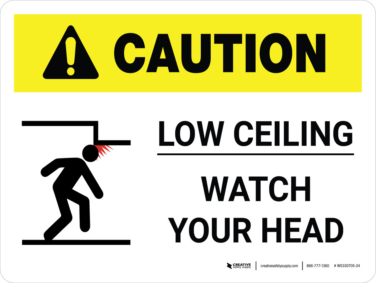 Caution: Low Ceiling Watch Your Head White with Icon Landscape - Wall ...