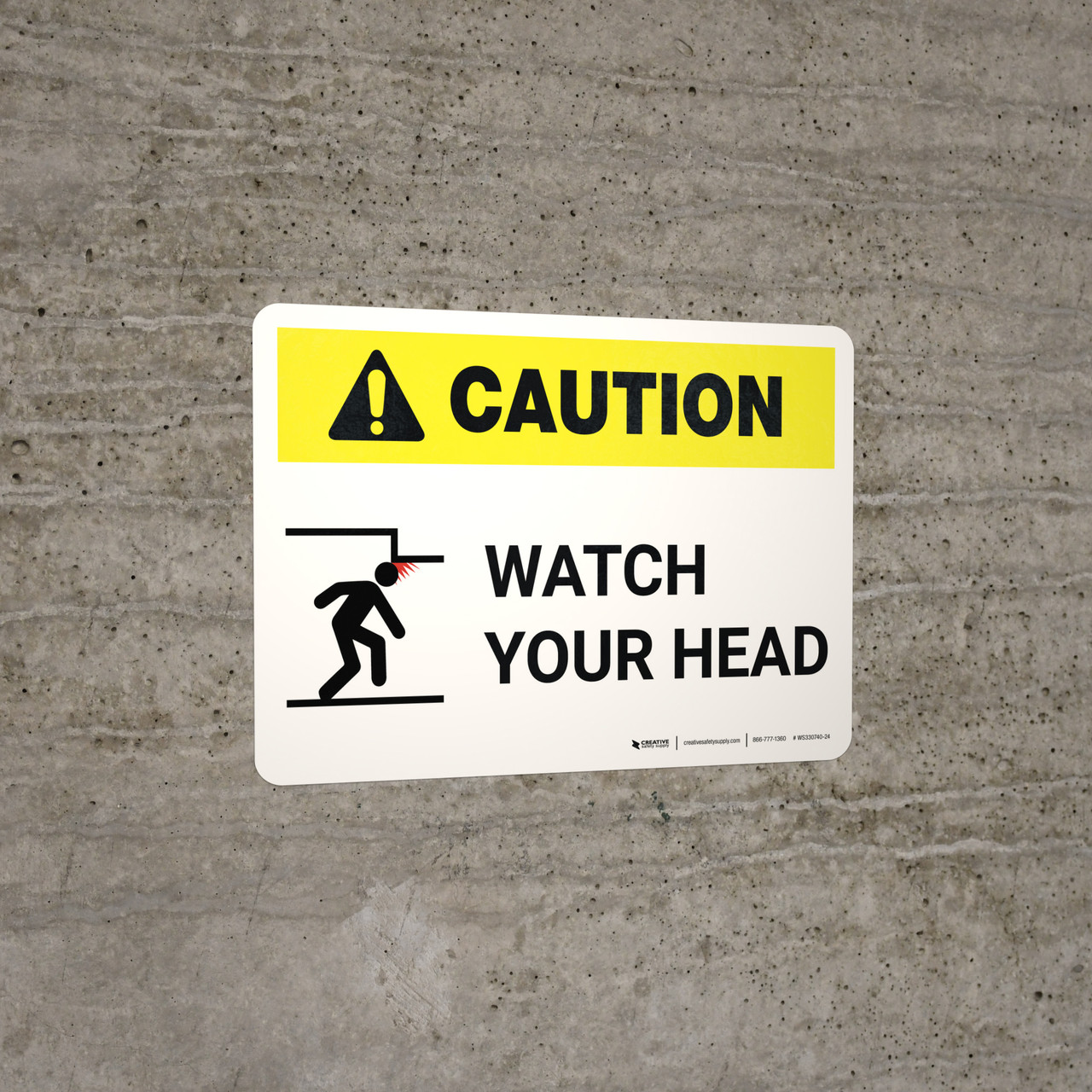 Caution: Watch Your Head White with Icon Landscape - Wall Sign