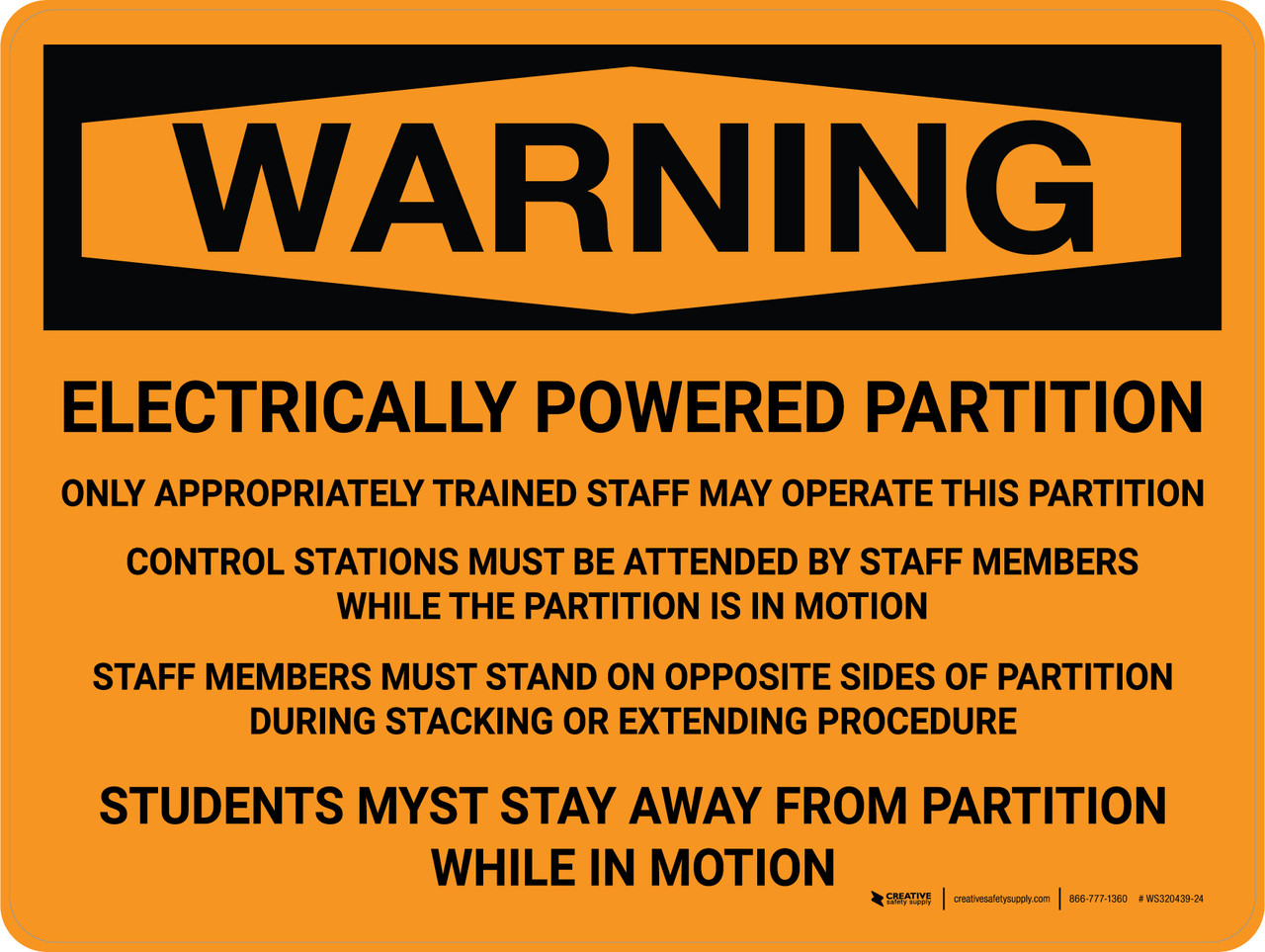 Warning: Electric Powered Partition Landscape - Wall Sign