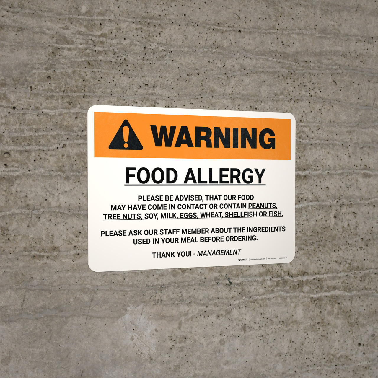 Warning: Food Allergy Please be Advised Landscape - Wall Sign