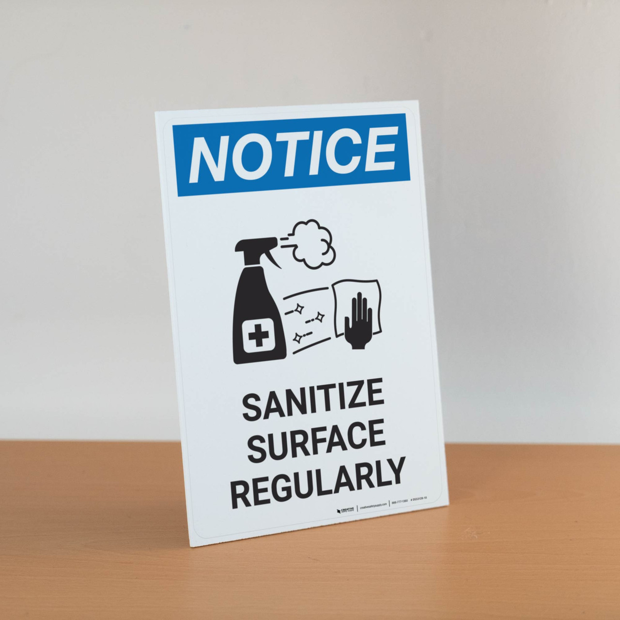 Notice: Sanitize Surface Regularly with Icon Portrait - Desktop Sign ...