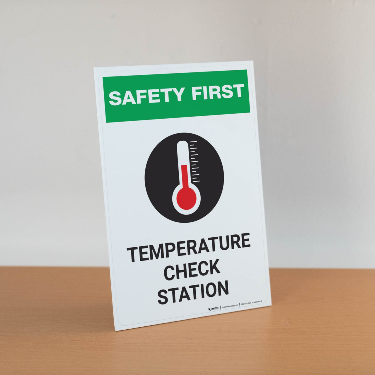 Safety First: Temperature Check Station with Icon Portrait - Desktop Sign