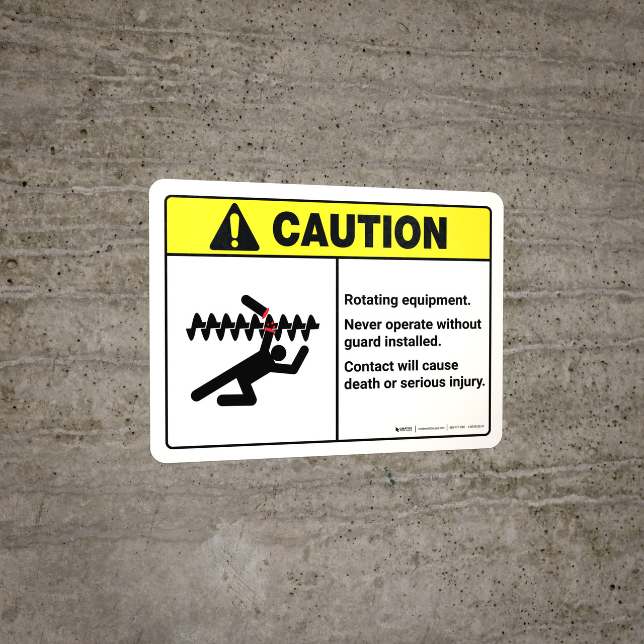 Caution: Ansi Rotating Equipment Landscape - Wall Sign