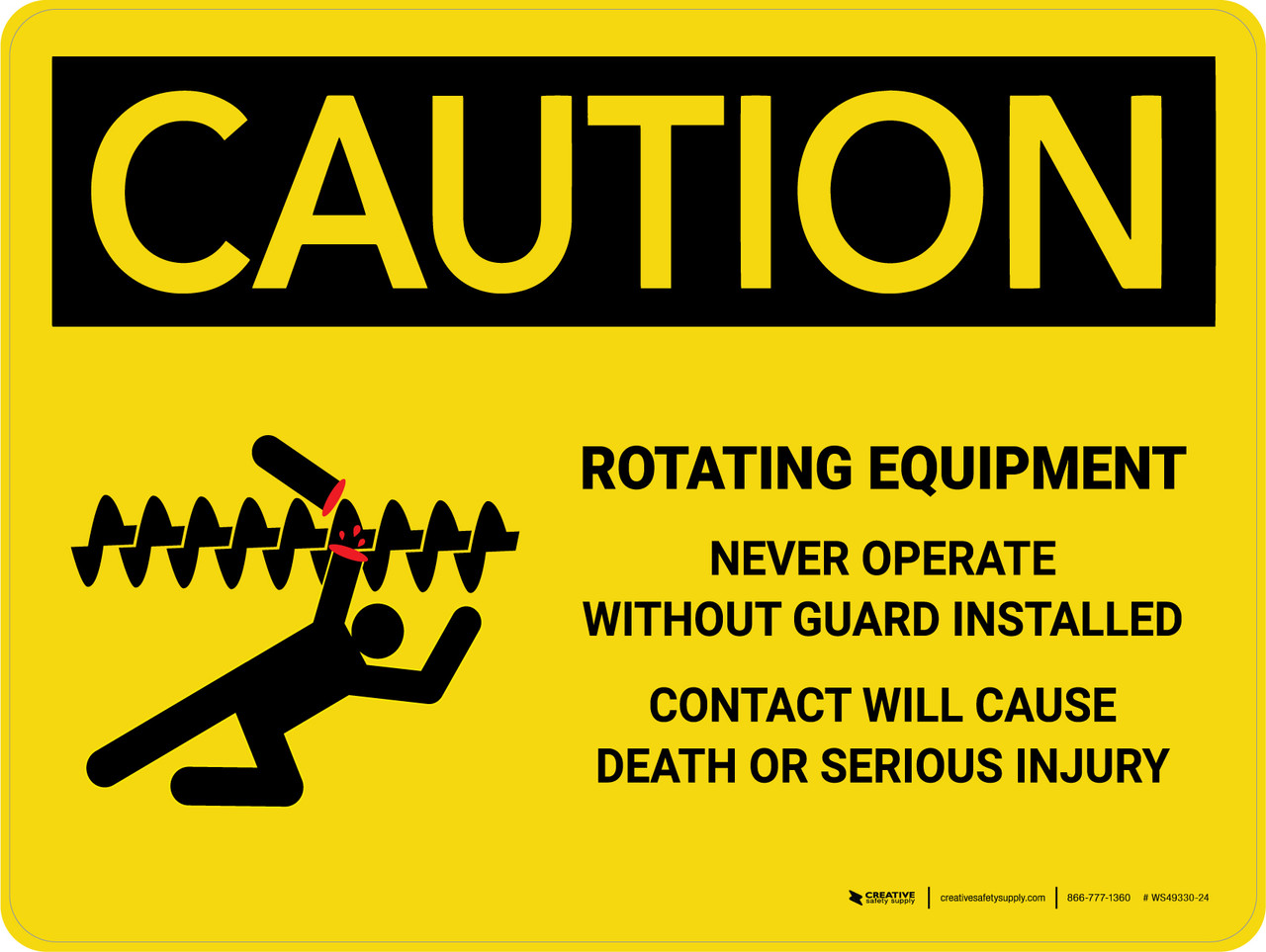 Caution: Rotating Equipment Landscape - Wall Sign
