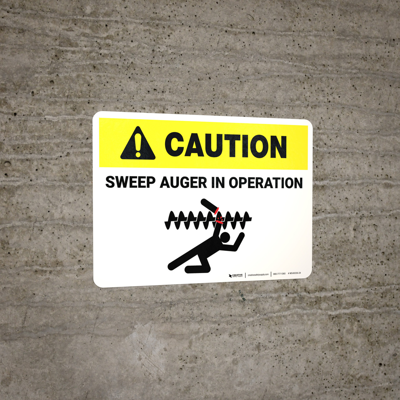 Caution: Sweep Auger In Operation Landscape - Wall Sign