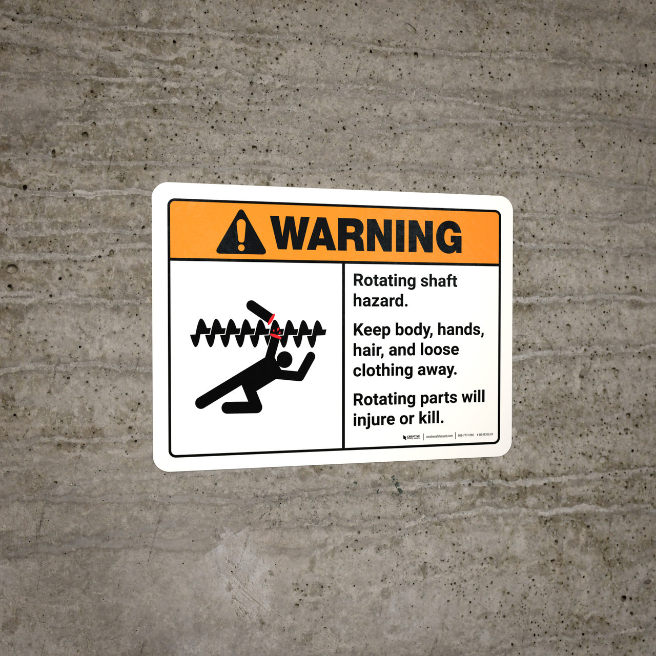 Warning: Ansi Rotating Shaft Hazard Keep Body Landscape - Wall Sign