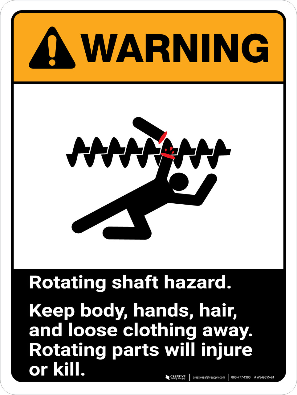 Warning: Ansi Rotating Shaft Hazard Keep Body Portrait - Wall Sign ...