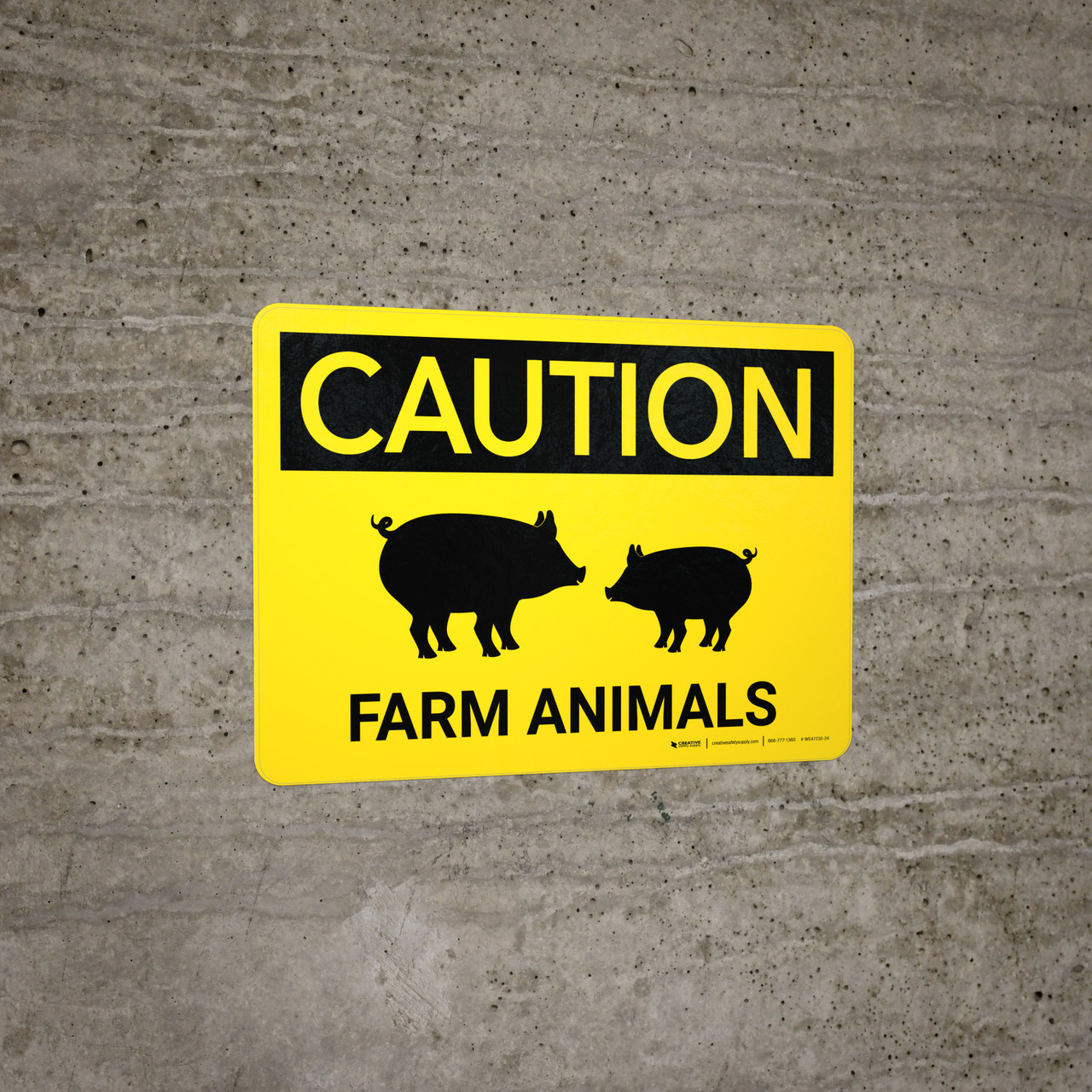 Caution: Farm Animals Pig Icons Landscape - Wall Sign