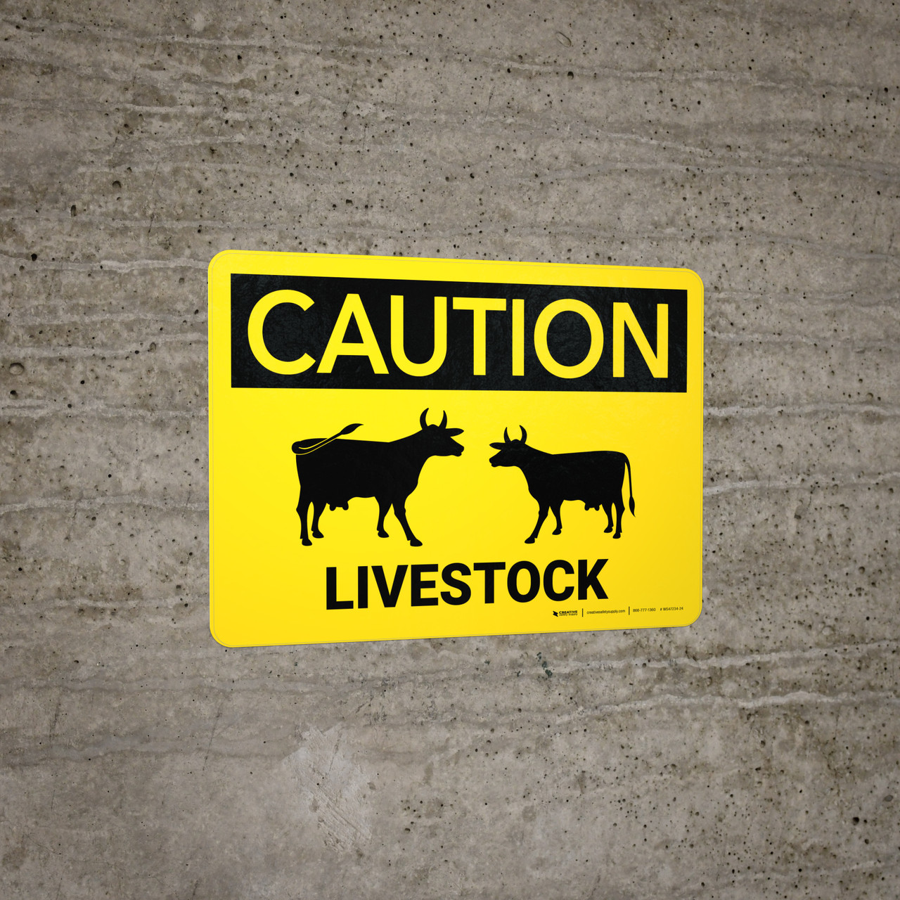 Caution: Livestock with Cow Icons Landscape - Wall Sign