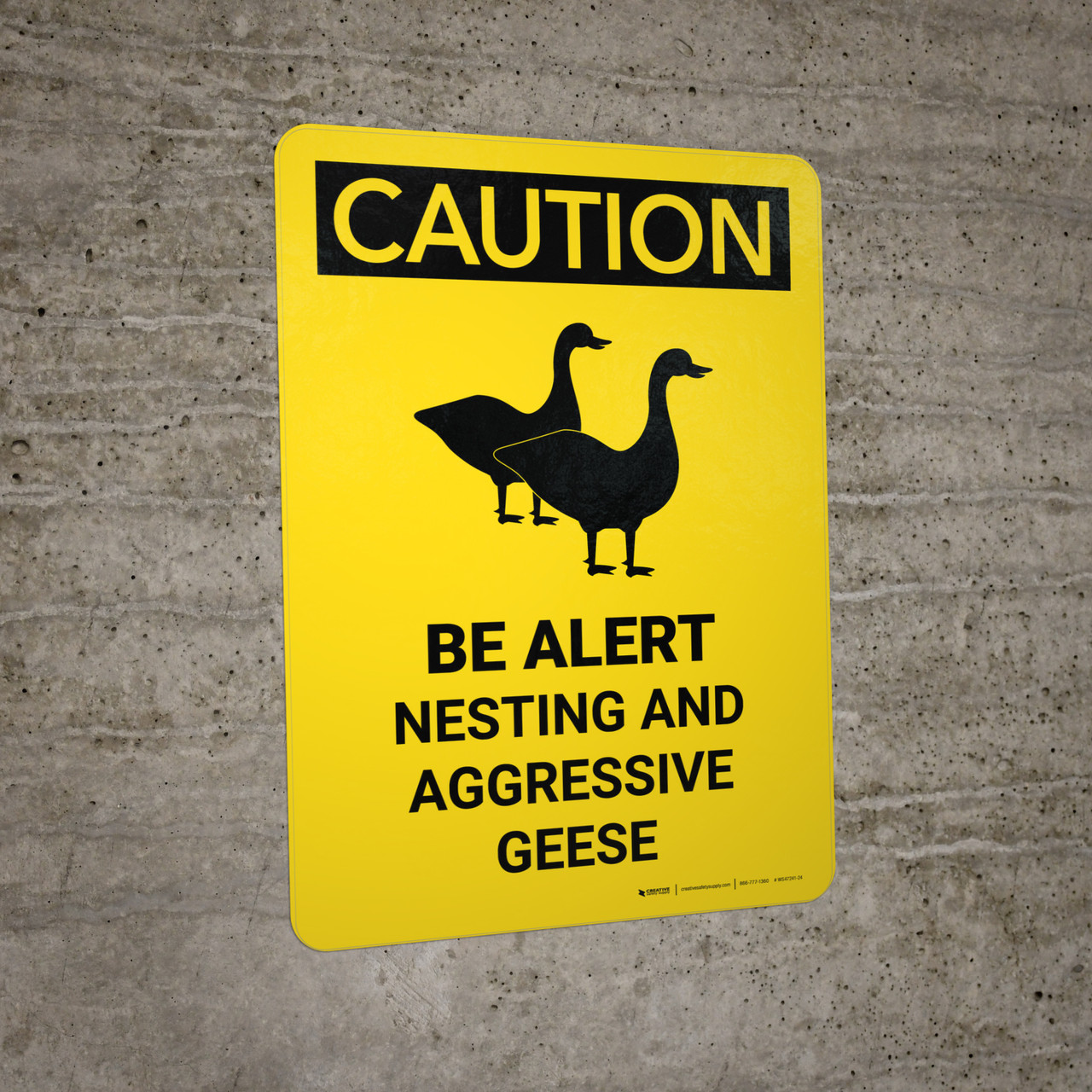 Caution: Be Alert Nesting & Aggressive Geese Portrait - Wall Sign