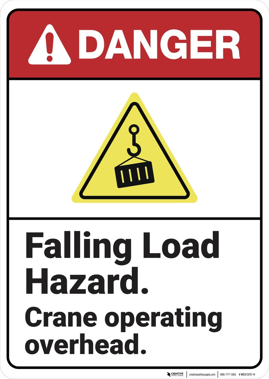 Danger: Falling Load Hazard Crane Safety ANSI - Wall Sign