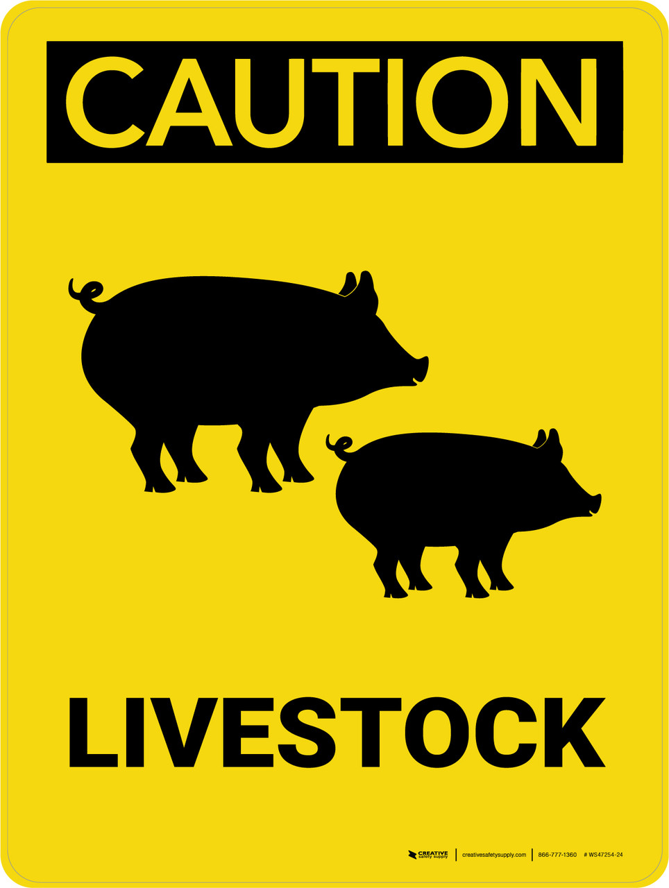 Caution: Livestock with Pig icons Portrait - Wall Sign | Creative ...