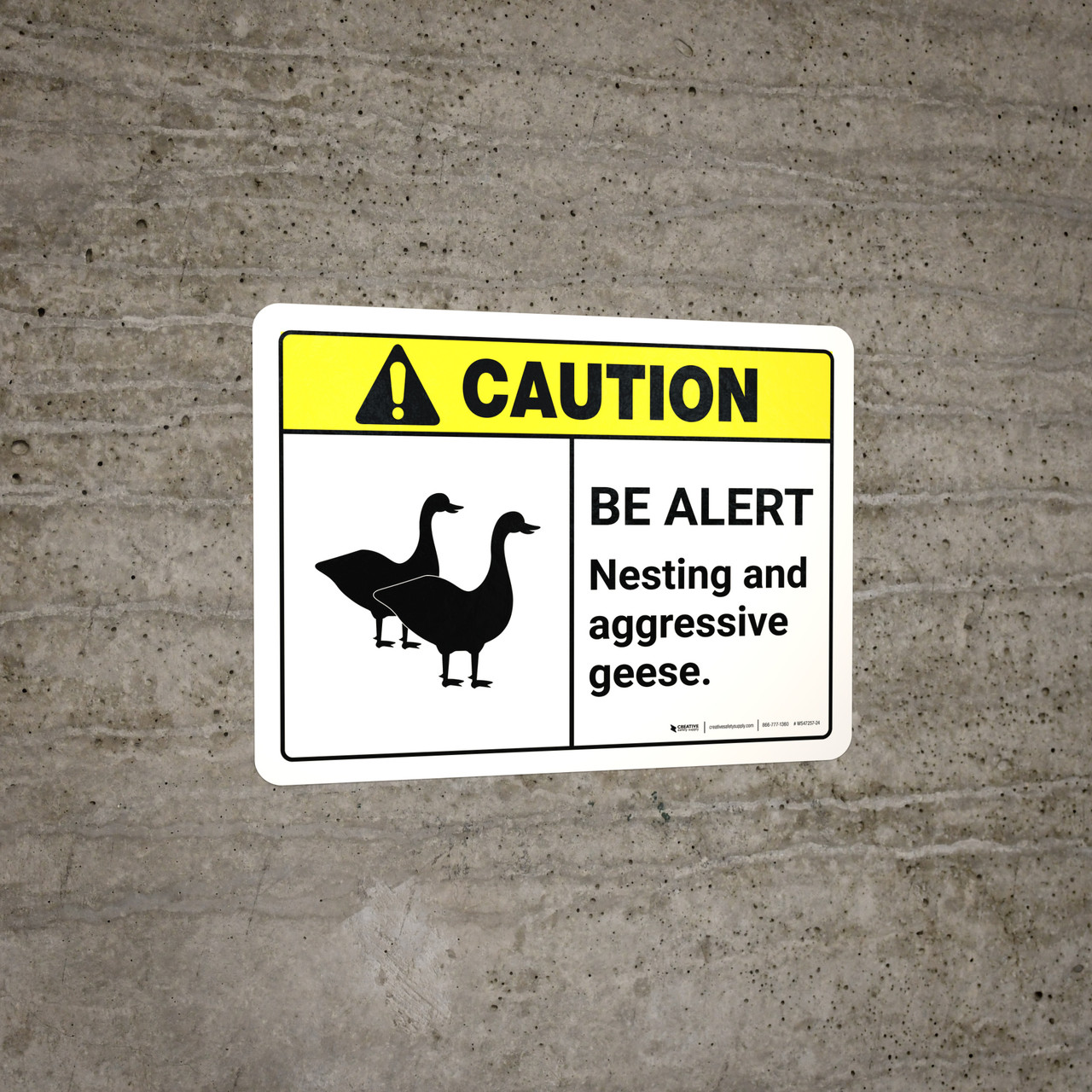 Caution: Be Alert - Nesting & Aggressive Geese ANSI Landscape - Wall Sign