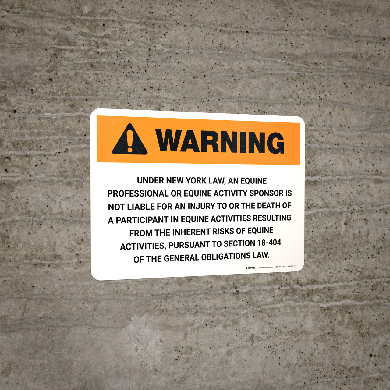 Warning: New York Equine Professional Not Liable Landscape - Wall Sign