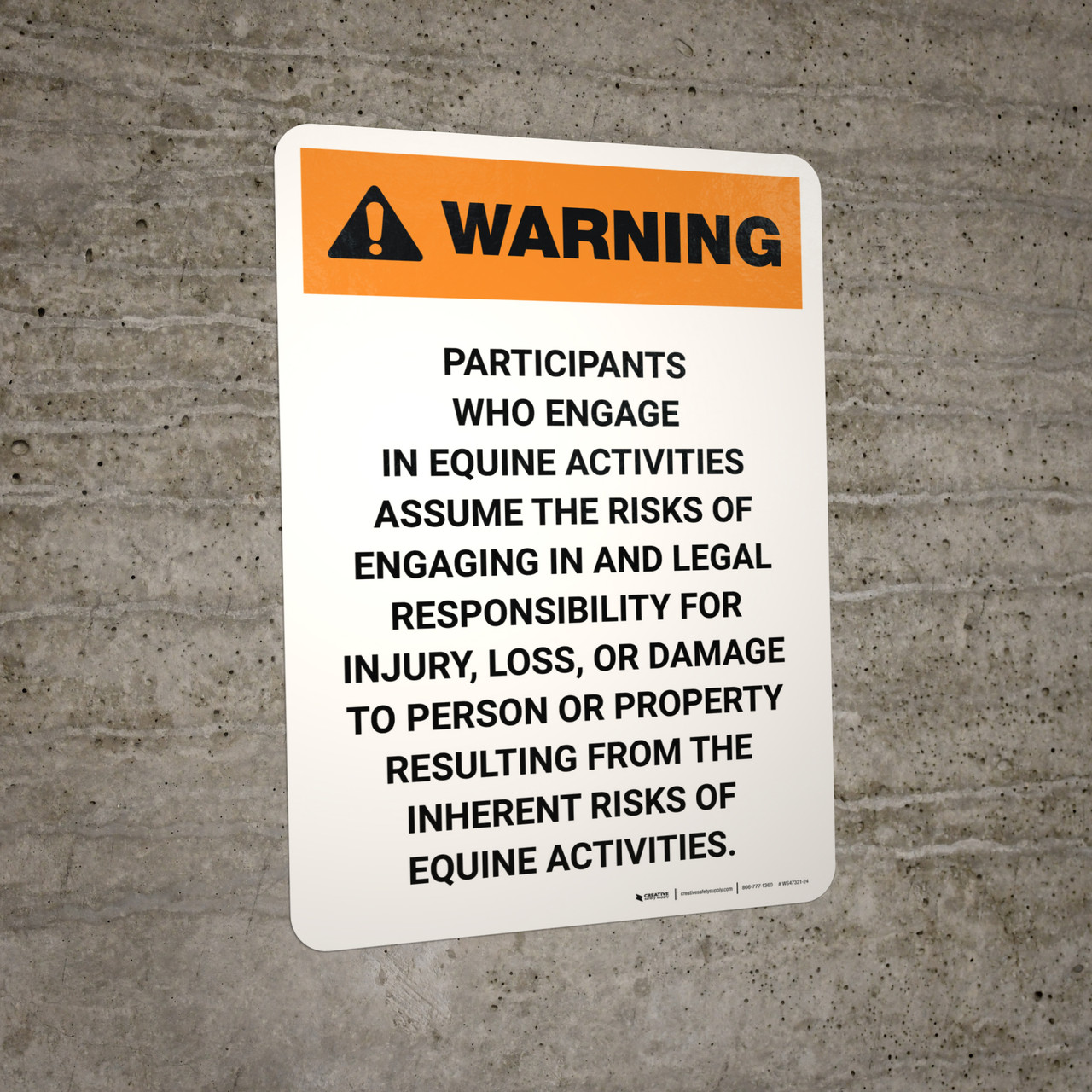 Warning: Equine Activities Assume The Risks And Legal Portrait - Wall Sign