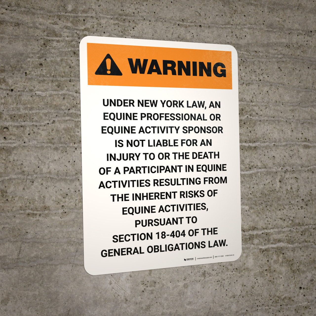 Warning: New York Equine Professional Not Liable Portrait - Wall Sign ...
